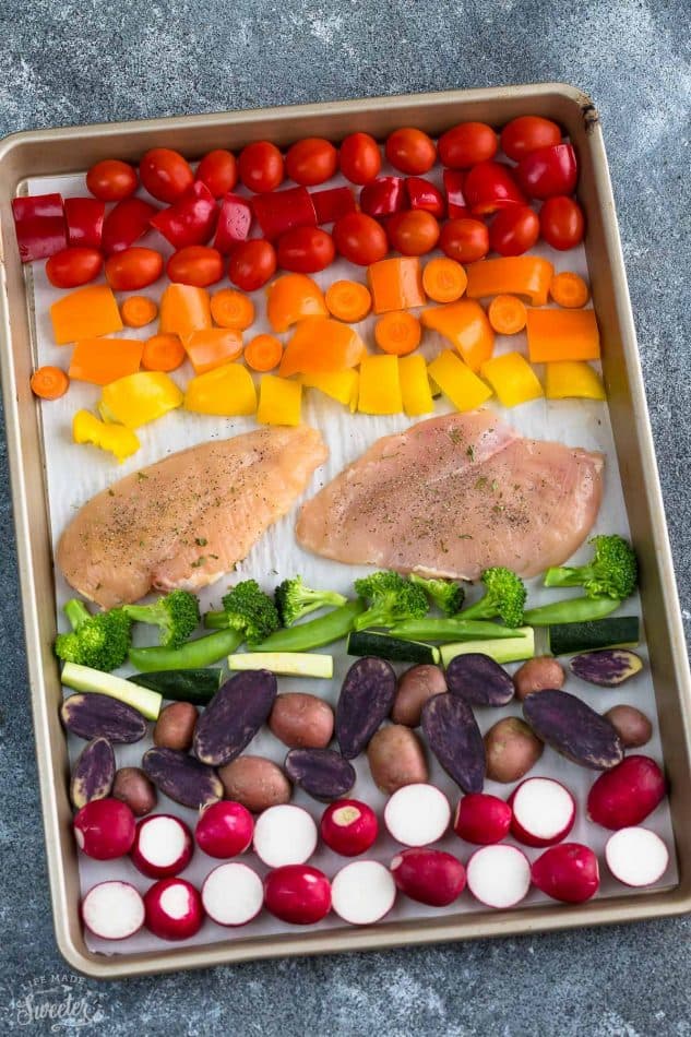 Lemon Herb Chicken with Rainbow Vegetables | Easy Sheet Pan Dinner