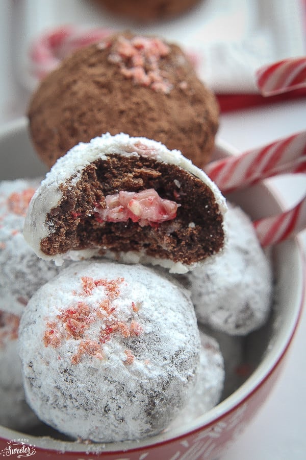 Peppermint Stuffed Snowball Cookies