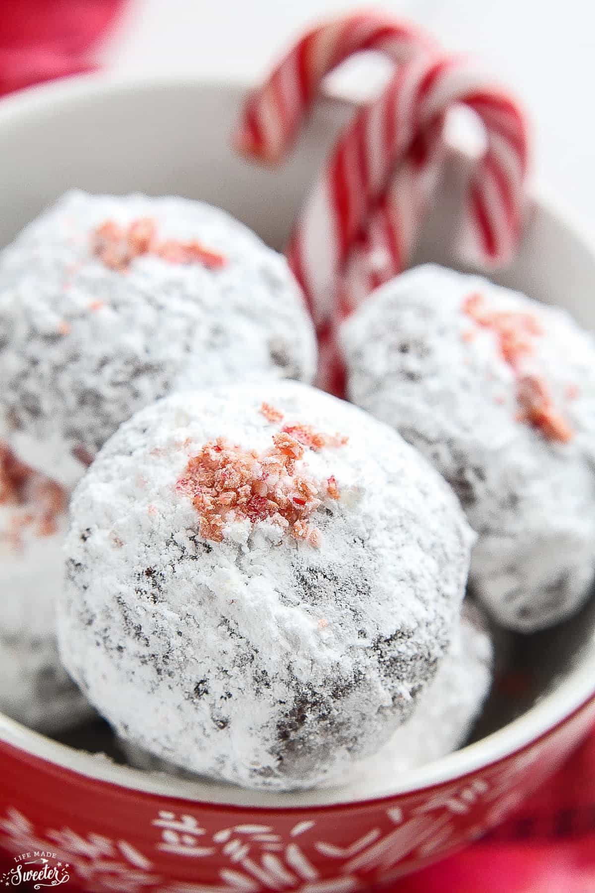 Peppermint Stuffed Snowball Cookies