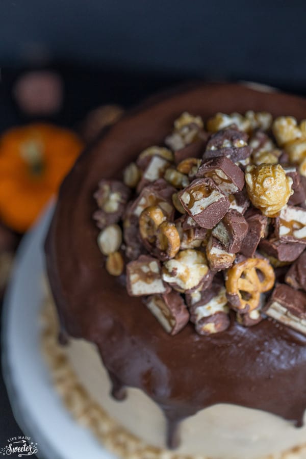 Pumpkin Snickers Layer Cake with Salted Caramel Frosting