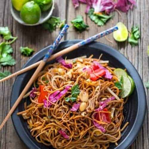Rainbow Asian Skillet Peanut Noodles - Life Made Sweeter