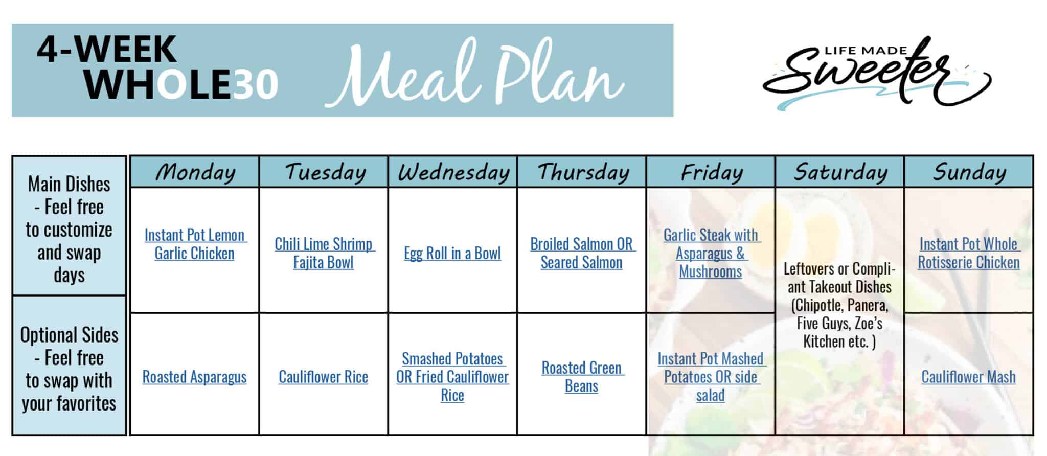 Whole30 Meal Plan | Includes Printable Guide + Shopping List Whole30 Meal Plan | Includes Printable Guide + Shopping List